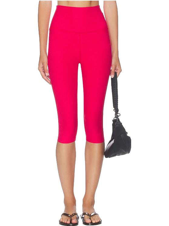 BEYOND YOGA beyond yoga high waisted pedal pusher legging in red.